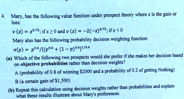 mar has the following value function under prospect theory where 2 is ...