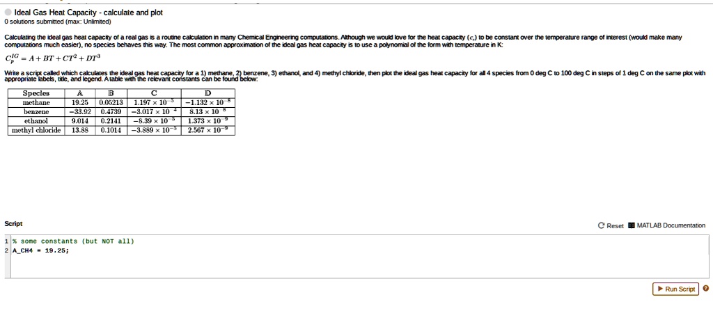 [GET ANSWER] Ideal Gas Heat Capacity - calculate and plot 0 solutions submitted (max: Unlimited ...