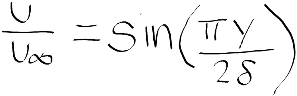 (U)/(U∞) = Sin((πy)/(2δ))