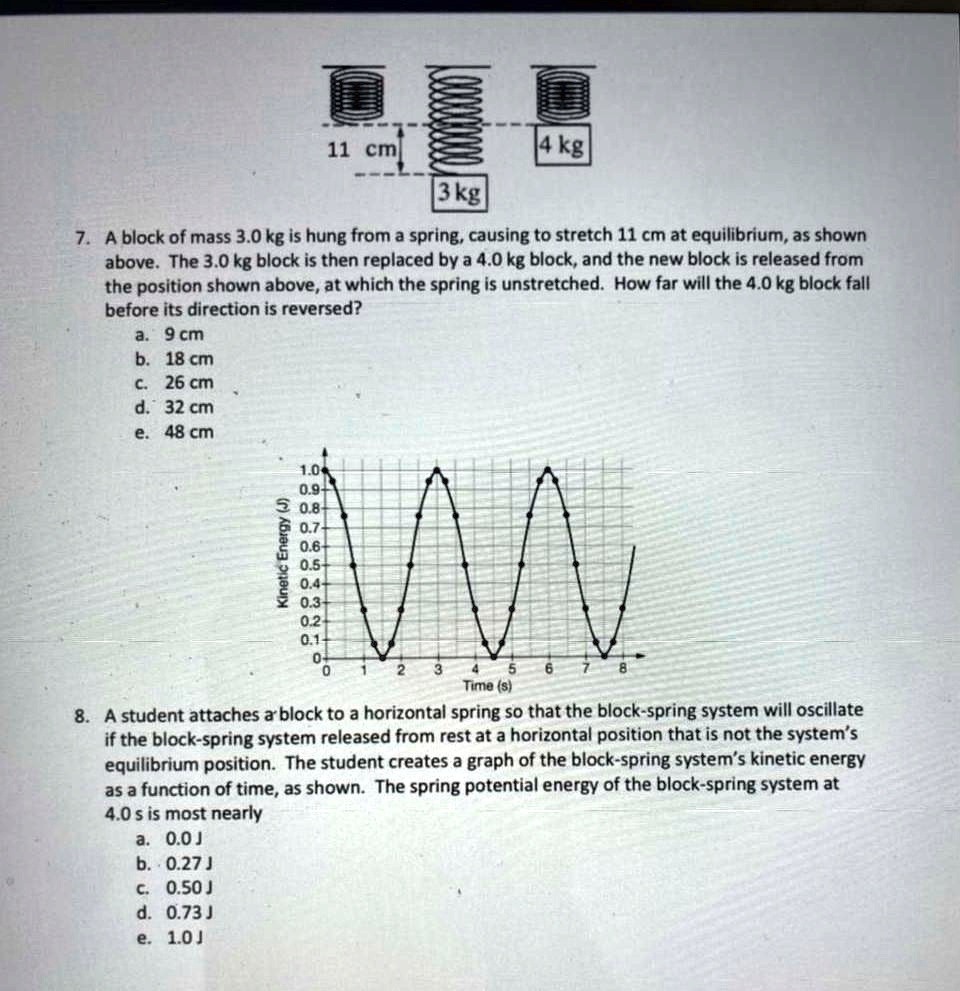 SOLVED:11 cmi kg 3kg A block of mass 3.0kg is hung from a spring; causing to stretch 11 cm at ...