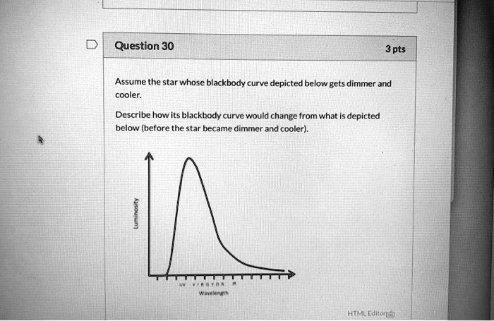 SOLVED: Question 30 3 pts Assume the star whose blackbody curve depicted below gets dimmer and ...