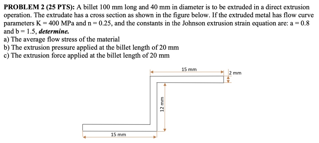 SOLVED: PROBLEM 2 (25 PTS): A billet 100 mm long and 40 mm in diameter ...