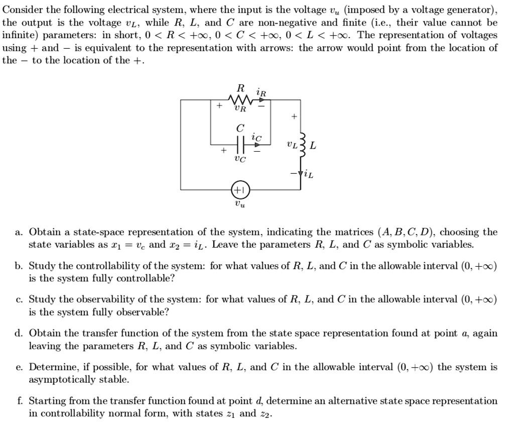 SOLVED: Consider the following electrical system, where the input is the voltage vu (imposed by ...