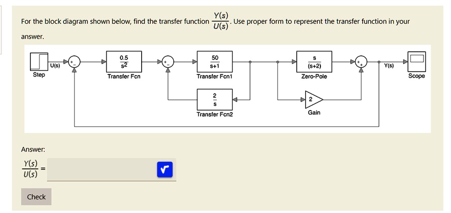 For the block diagram shown below, find the transfer function. Use ...