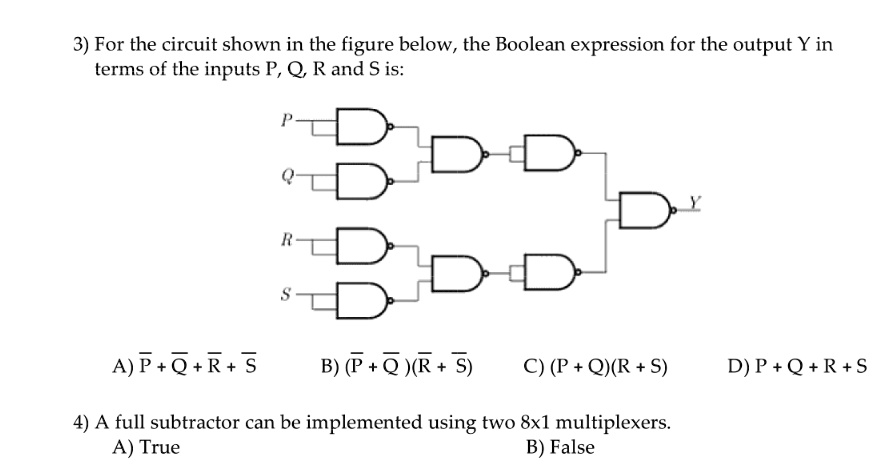 3) For the circuit shown in the figure below, the Boolean expression for the output Y in terms ...