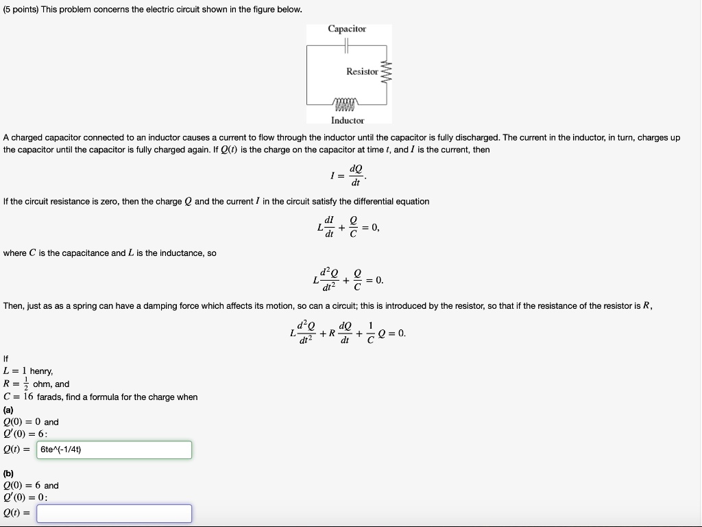 SOLVED: points) This problem concerns the electric circuit shown in the ...