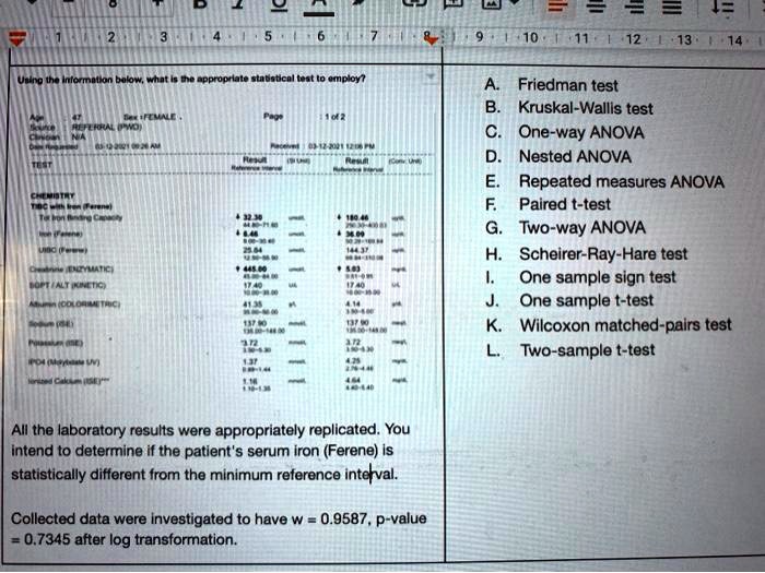 SOLVED: approorbale Eahen umdlot Friedman test Kruskal-Wallls test One ...