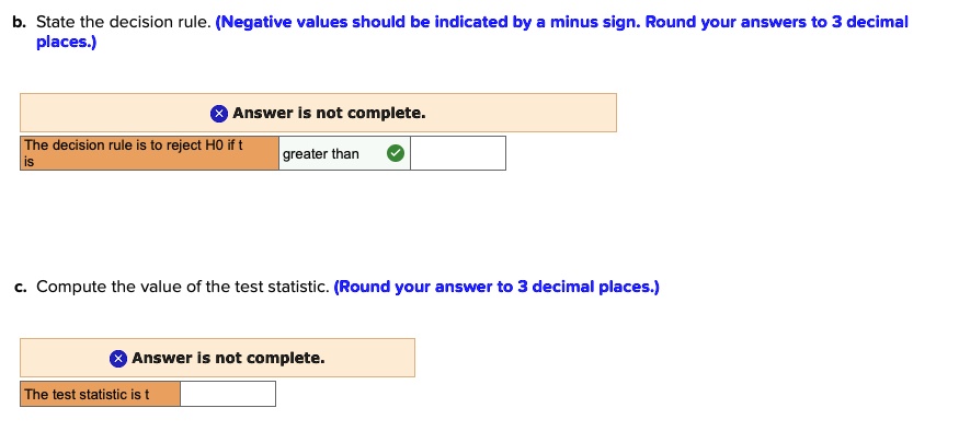 SOLVED: State the decision rule. (Negative values should be indicated ...