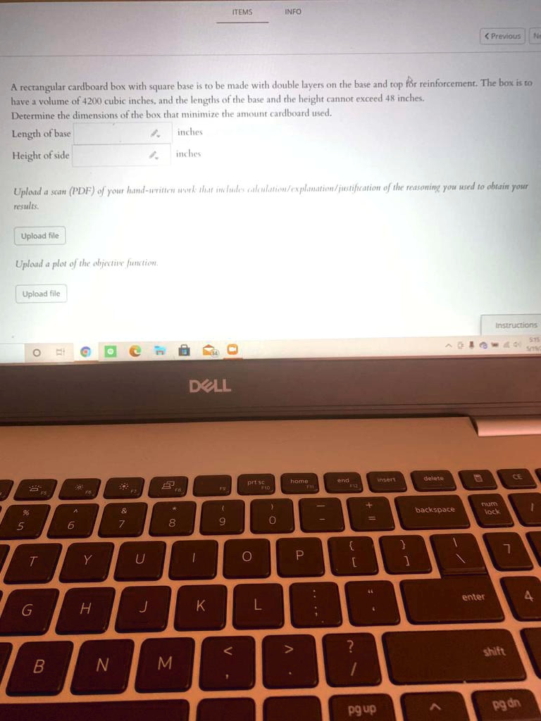 SOLVED:ITEMS INFO (Preiou rectangular cardboard box with square base be ...