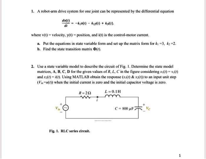 SOLVED: A robot-arm drive system for one joint can be represented by ...