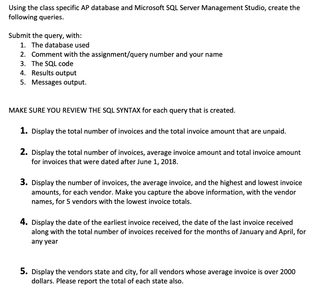 Solved This Is All The Information Provided By The Professor We Are Using The Ap And Northwind
