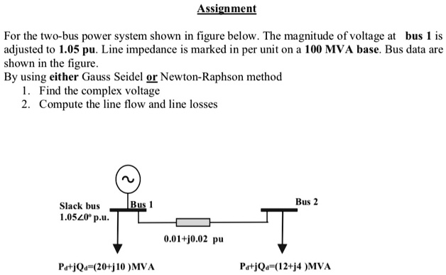 SOLVED: For the two-bus power system shown in the figure below, the magnitude of the voltage at ...
