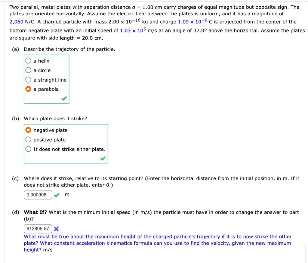 SOLVED: Two parallel,metal plates with separation distance d = 1.00 cm ...