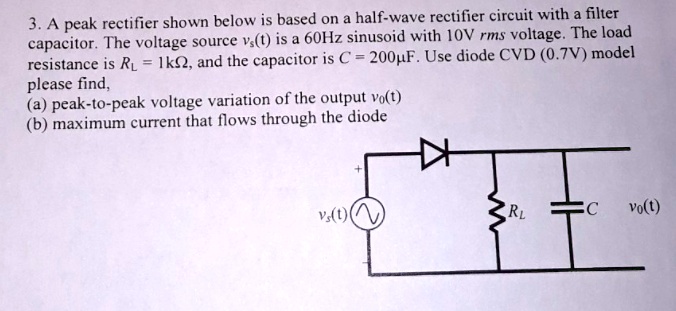 3. A peak rectifier shown below is based on a half-wave rectifier circuit with a filter ...