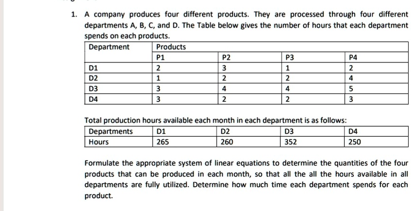 SOLVED: A company produces four different products. They are processed ...