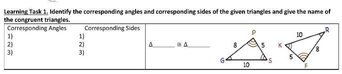 Learning Task 1. Identify the corresponding angles and corresponding ...