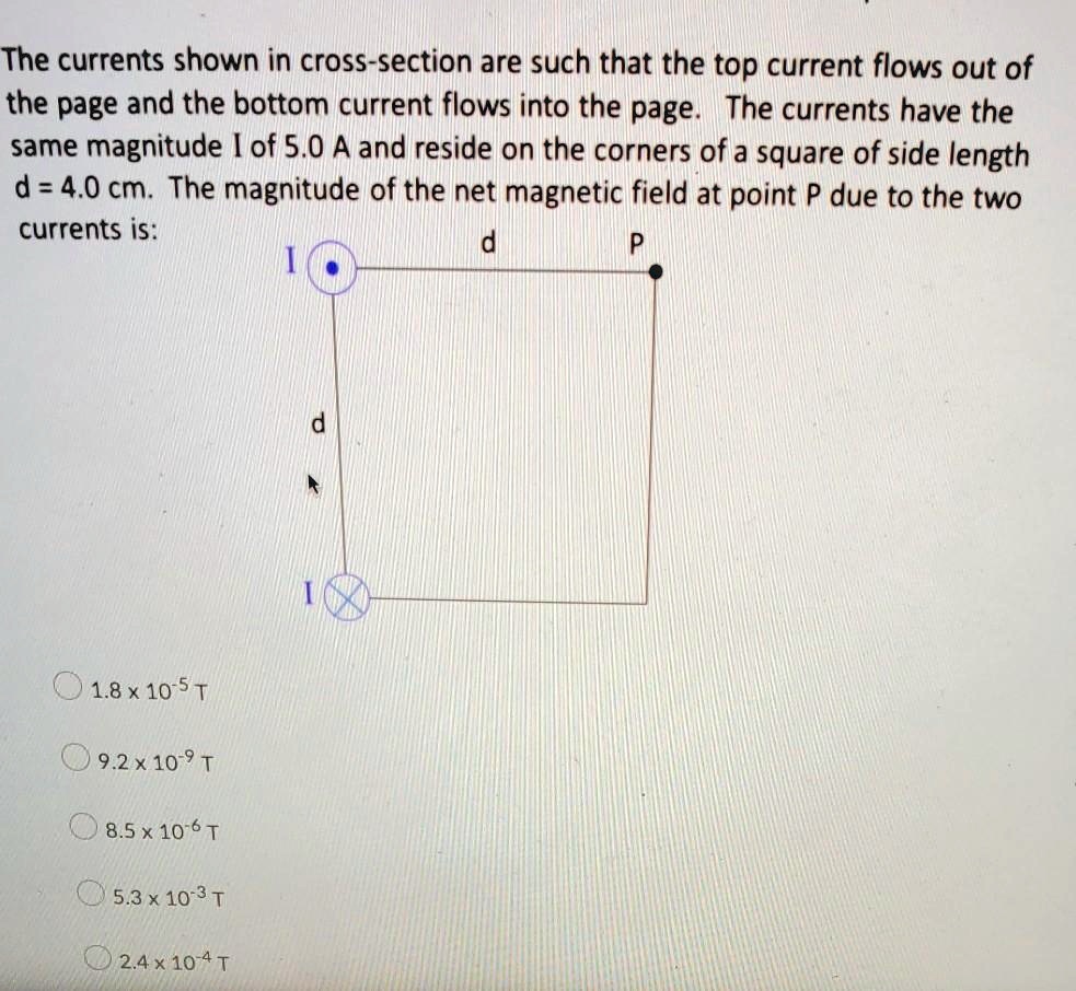 SOLVED:The currents shown in cross-section are such that the top ...