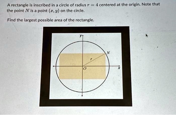 SOLVED: A rectangle is inscribed in a circle of radius r = 4, centered at the origin. Note that ...