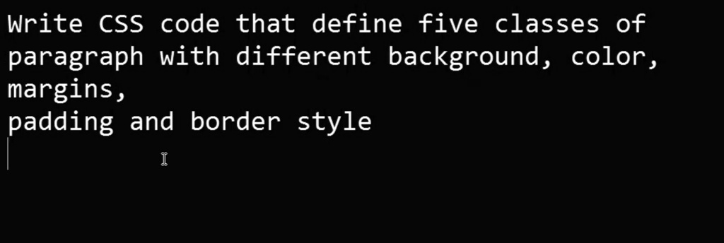 Write Css Code That Define Five Classes Of Paragraph With Different Background Color Margins