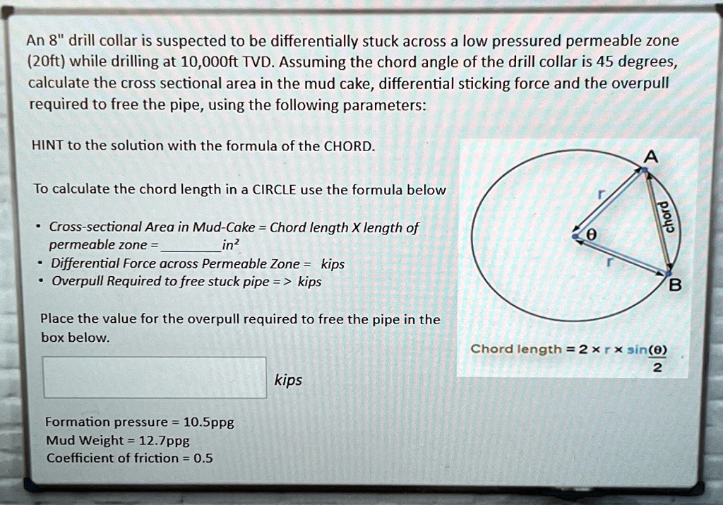 an 8 drill collar is suspected to be differentially stuck across a low ...