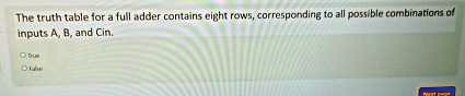 SOLVED: The truth table for a full adder contains eight rows ...