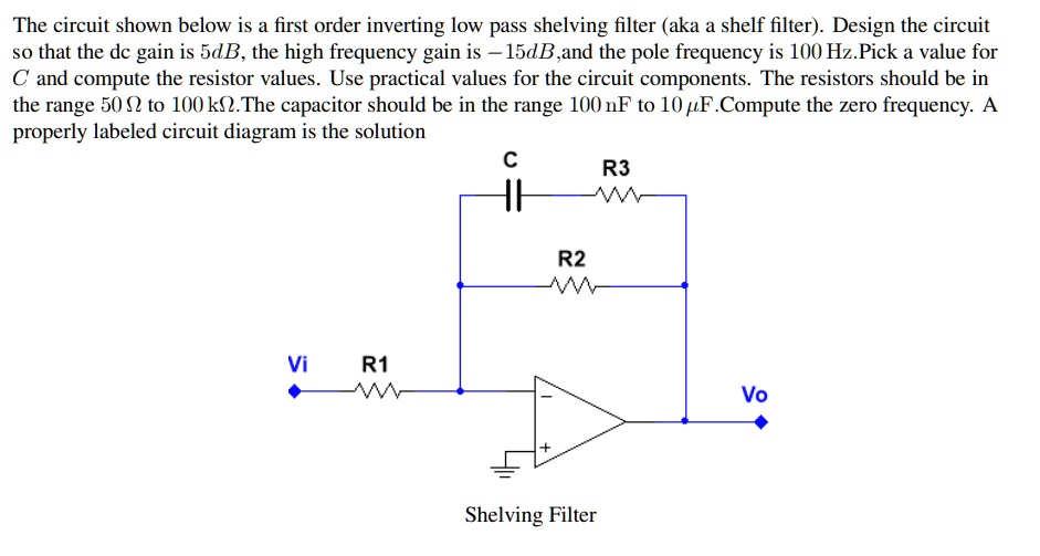SOLVED: The circuit shown below is a first-order inverting low-pass shelving filter (aka a shelf ...