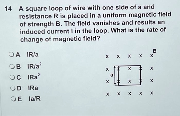 14 A square loop of wire with one side of a and resistance R is placed in a uniform magnetic ...
