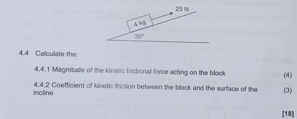 SOLVED: 4.4 Calculate the: 4.4.1 Magnitude of the kinetic frictional force acting on the block ...