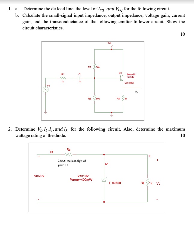 Solved Determine The Dc Load Line The Level Of Icq And Vcq For The Following Circuit Calculate 