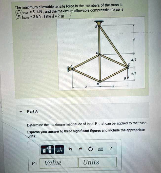 SOLVED: The maximum allowable tensile force in the members of the truss ...