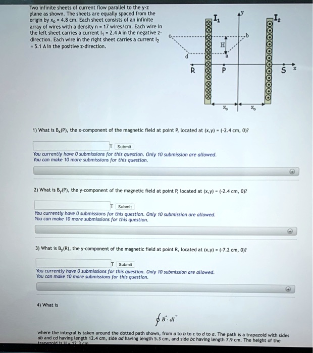 SOLVED:Two infinite sheets . current flow parallel they-z Plane = snovn TIhe sheets are equally ...