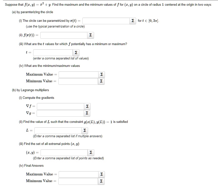 SOLVED:Suppose that f(T,y) = 1" + y Find the maximum and the minimum ...