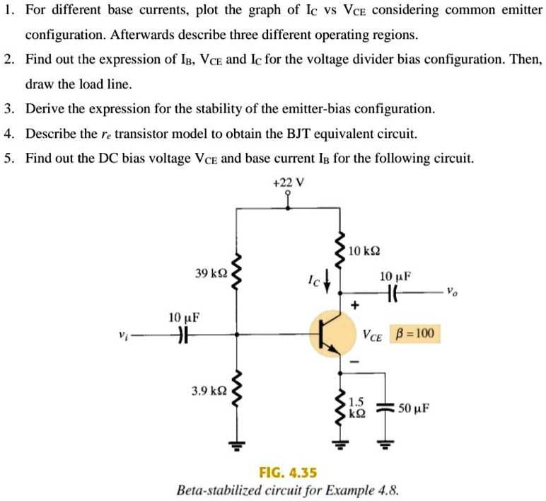 SOLVED: For different base currents, plot the graph of Ic vs Vce considering common emitter ...