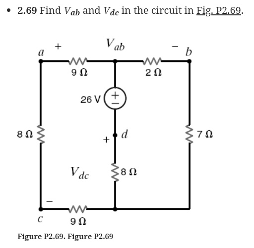 2.69 Find Vab and Vdc in the circuit in Fig. P2.69. 8? + Vab a b 9 ? 2 ...