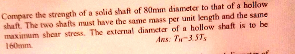 Compare the strength of a solid shaft of 80mm diameter to...