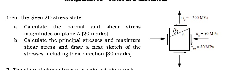 1-For the given 2D stress state: a. Calculate the normal and shear ...