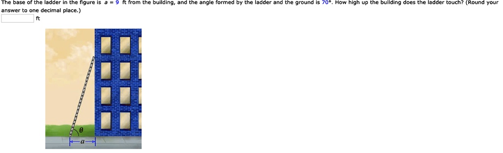 The base of the ladder in the figure is a = 9 ft from the building, and ...
