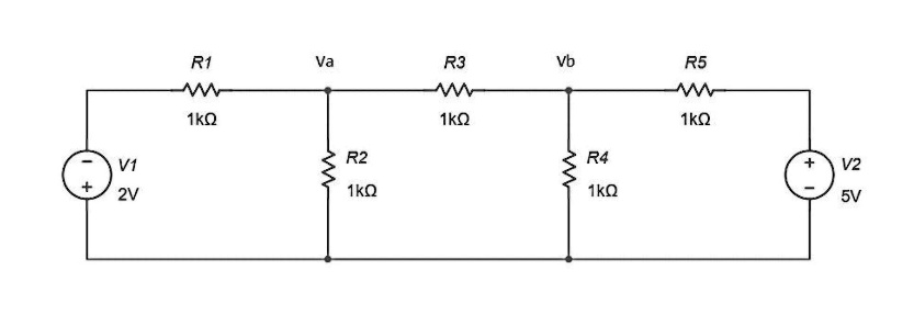 R1 Va R3 Vb R5 1k? 1k? 1k? R2 R4 V1 + 2V 1k? 1k? + V2 5V