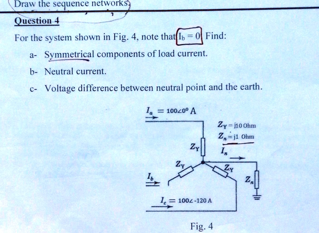 SOLVED: Draw the sequence networks Question 4 For the system shown in Fig.4, note that I=0 Find ...