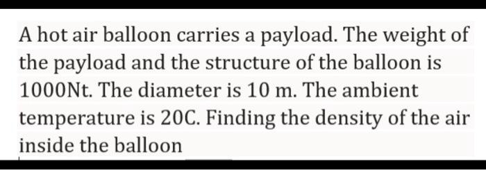 SOLVED: A hot air balloon carries a payload. The weight of the payload ...