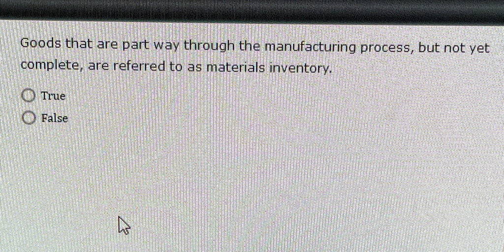 SOLVED: Goods that are part way through the manufacturing process, but ...
