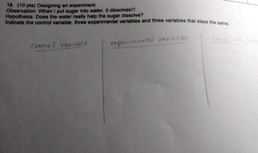 18 10 pts designing an experiment observation when put sugar into water ...