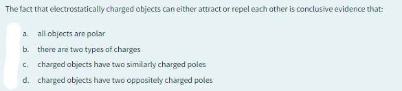The fact that electrostatically charged objects can either attract or ...