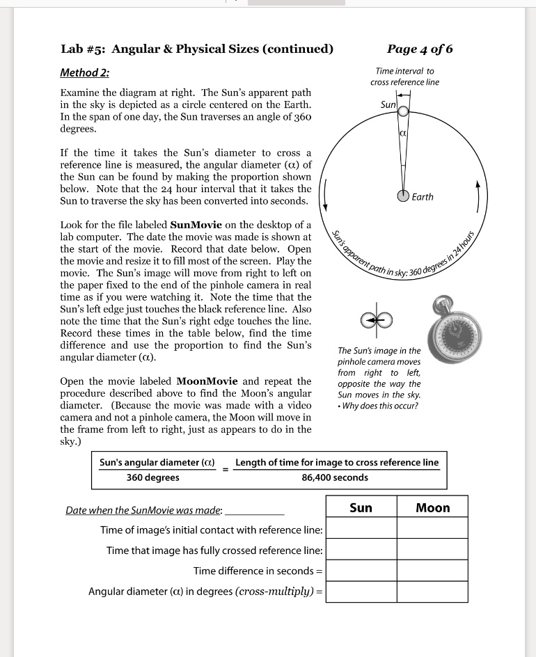 lab 5 angular physical sizes continued method 2 examine the diagram at right the sun apparent ...
