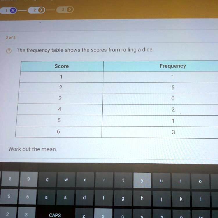 SOLVED: 'The frequency table shows the scores from rolling a dice work ...
