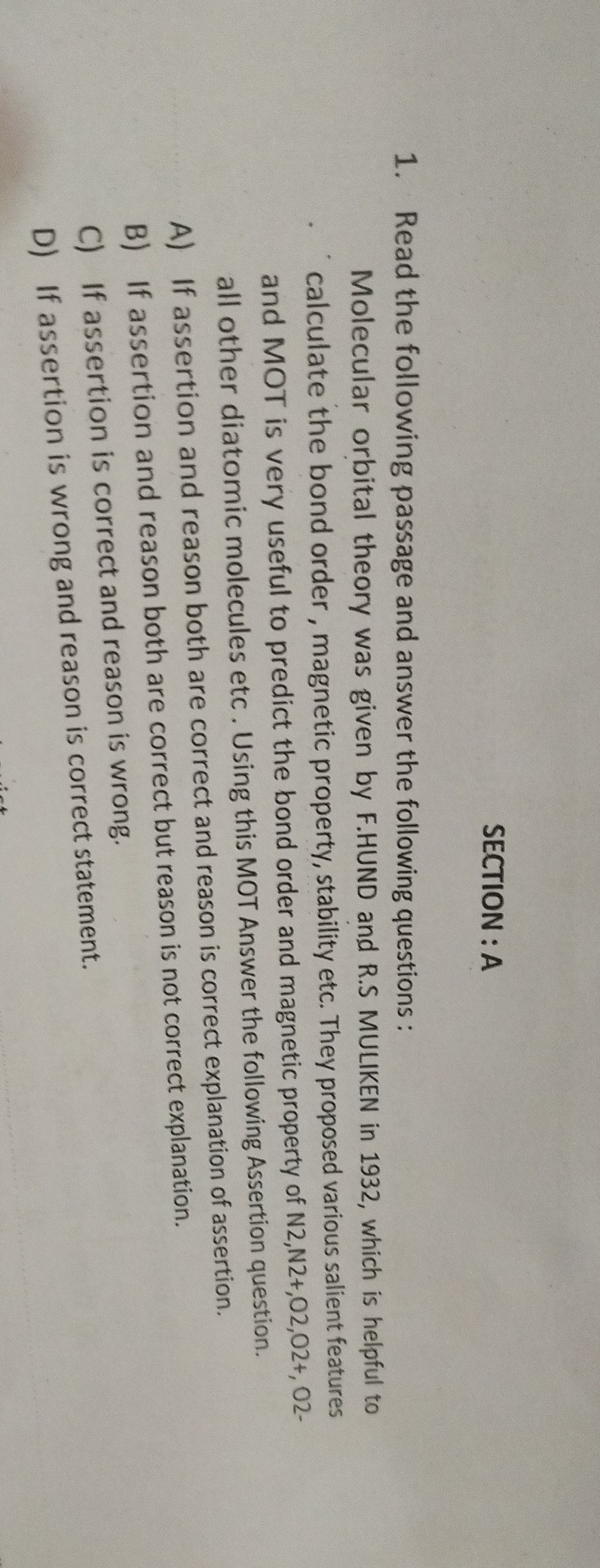 SECTION : A 1. Read the following passage and answer the following ...