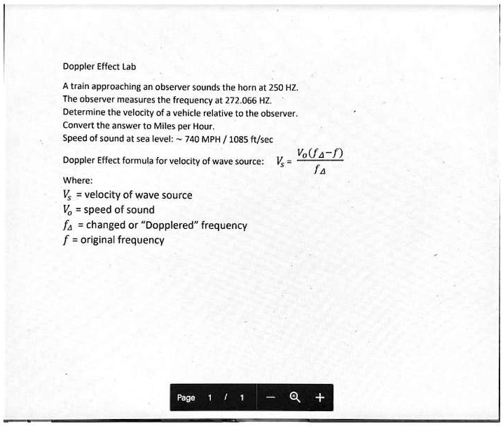 Doppler Effect Lab A train approaching an observer sounds the horn at ...