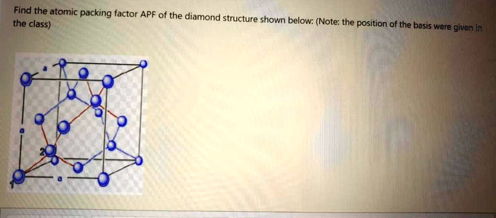 SOLVED: The task is to find the atomic packing factor (APF) of the diamond structure shown below ...