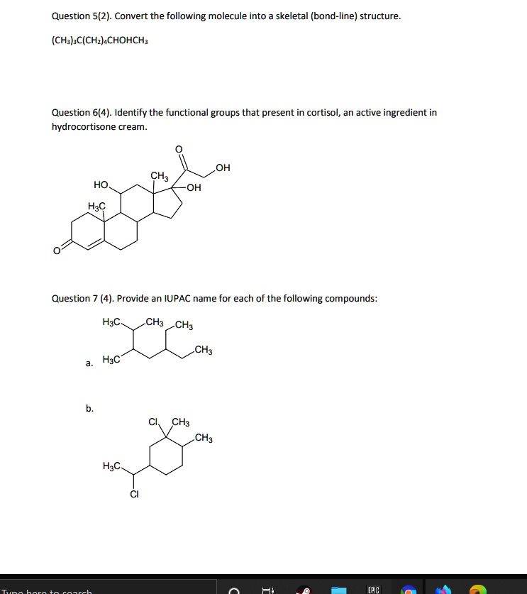SOLVED:Question 5(2). Convert the following molecule into skeleta (bond-line) structure (CHs)C ...