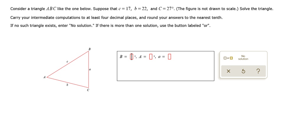 SOLVED:Consider triangle ABC like the one below: Suppose that - =17, b ...